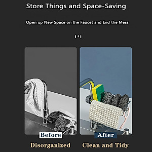 HyStarsigo Sponge Holder for Kitchen Sink, Adjustable Detachable Sponge Holder Over Faucet, Stainless Steel Faucet Rack for Kitchen, Sink Caddy Sponge Holder, Kitchen Sink Organizer