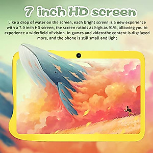 Kids Tablet, 100-240V LED Screen Tablet Front 2MP Rear 5MP with Stand for Android 10 for Learning (Yellow)