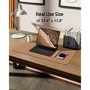 YSAGi Leather Desk Pad Protector, Office Mat, Large Mouse Pad, Non-Slip PU Blotter, Laptop Waterproof Writing for and Home (23.6" x 13.8", Khaki)