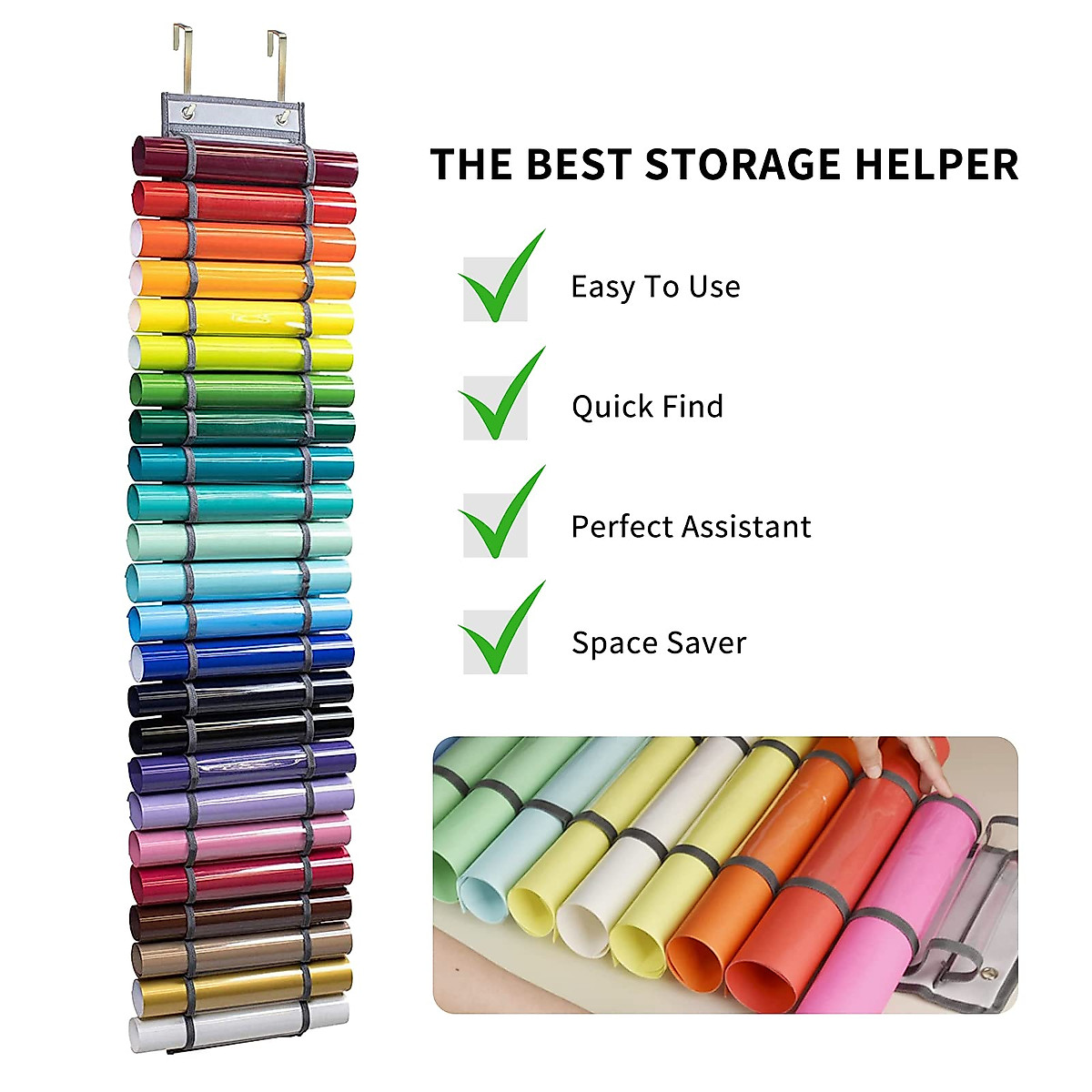 Vinyl Roll Holder with 24 Compartments - Wall Mounted Hanging Organizer for Door or Wall