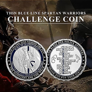 US Thin Blue Line Police Officers Spartan Warriors Challenge Coin Law Enforcement Souvenir Decoration Gift