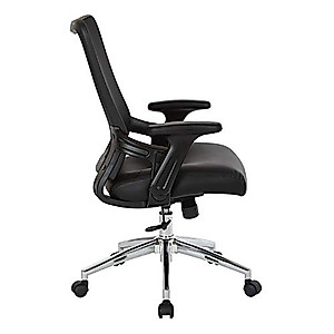 Office Star EMH Series Screen Back Adjustable Office Desk Chair with Built-in Lumbar Support and Padded Flip Arms, Black Bonded Leather
