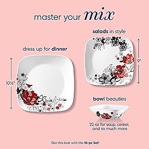 Corelle Boutique Square Chelsea Rose Chip Resistant Lunch Plate 9in (22.5cm) 6 Pack