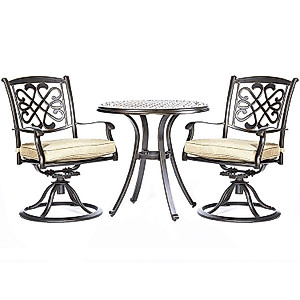 DALI 3 Piece Bistro Set, Cast Aluminum Dining Table Patio Glider Chairs Garden Backyard Outdoor Furniture