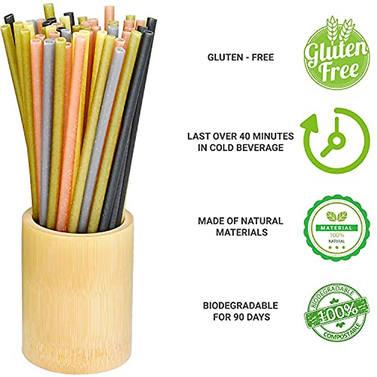VinaStraws Biodegradable Cereal Straws, 150 pcs Multi Colorful Dringking Straw with Gift Canvas Bag, Eco Friendly Compostable, Alternative to Plastic Straws, Green