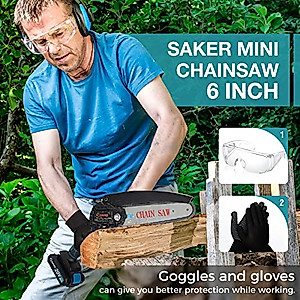 Saker Mini Chainsaw,6 Inch Portable Electric Chainsaw Cordless,2023 Upgrade Small Handheld Chain saw for Tree Branches,Courtyard, Household and Garden,By 2PCS 20V 1500mAh Batteries,Extra 3 PCS Chain