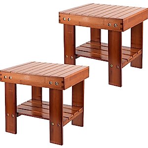 JOIKIT 2 Pack 11 x 9 x 10 Inches Bamboo Step Stool, Bamboo Small Stool with Storage Shelf, Kids Wooden Foot Step Stool Bathroom Bench for Kitchen, Bedroom, Bathroom, Hallway