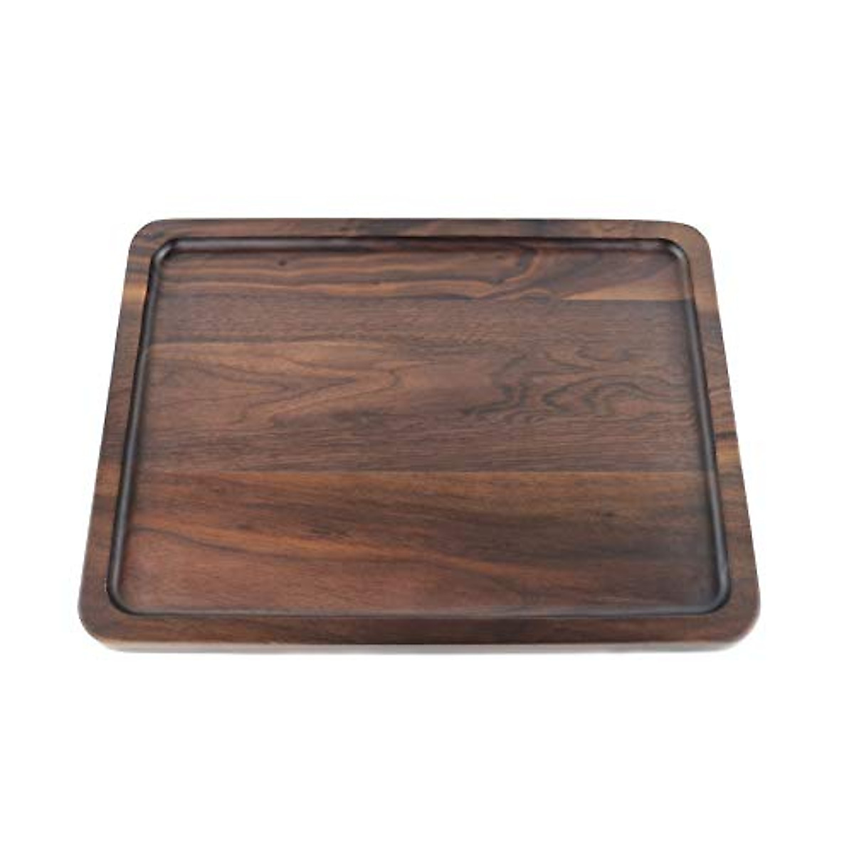 Samyo Black Walnut Solid Wood Rectangular Tableware Serving Tray Handcrafted Decorative Trays Food Tray Serving Platters with Gripper for Coffee Wine Cocktail Fruit Meals (Large Size)