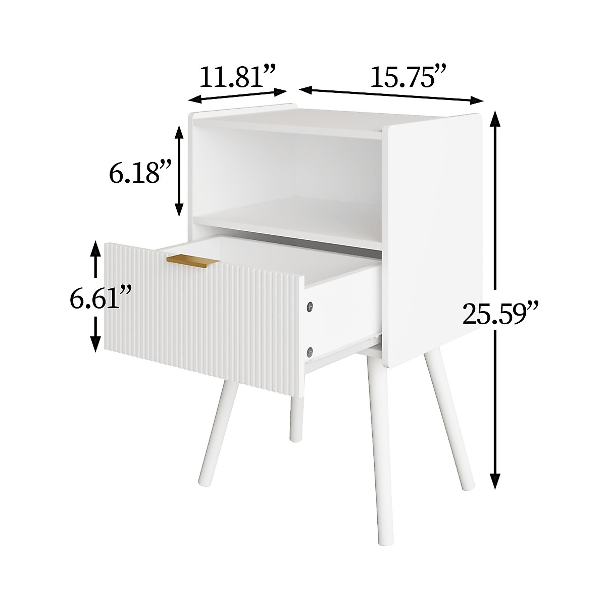 Veegle White Nightstand,Modern Bedside Table with Storage Drawer and Open Wood Shelf, Accent Night Stand with Solid Wood Legs for Living Room, Bedroom and Small Spaces,Easy Assembly,Classic White