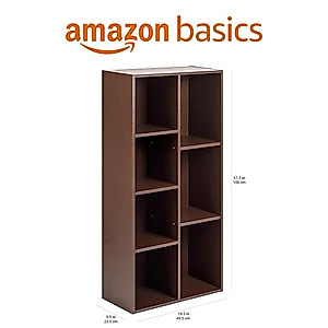 Amazon Basics 7 Cube Organizer Bookcase, Storage Shelves, Book Shelf, Espresso, 9.3"D x 19.5"W x 41.7"H