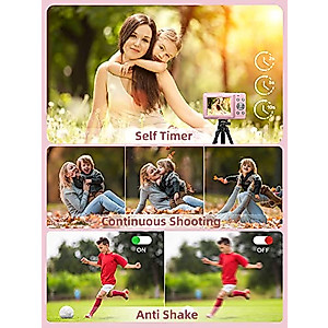 Digital Camera, FHD 1080P Digital Point and Shoot Camera for Kids 44MP Vlogging Camera with Anti Shake 16X Zoom, Compact Kids Camera Small Camera for Boys Girls Teens Students Seniors- Pink