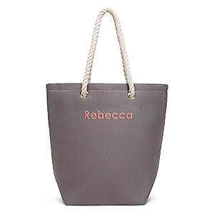 WEDDINGSTAR Large Personalized Cabana Nylon/Cotton Blend Beach Tote Bag - Gray