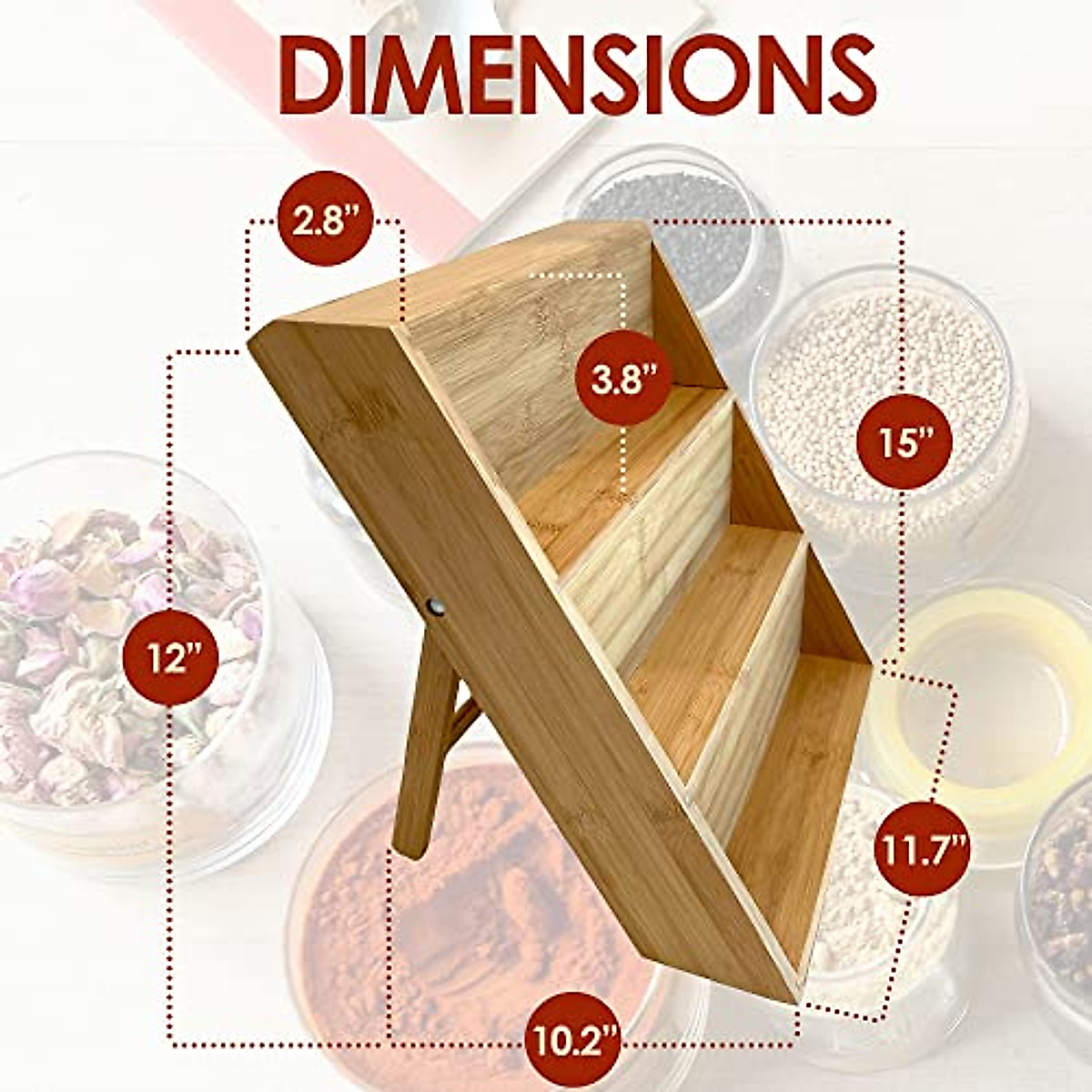 Pacific Moon Tree Bamboo Spice Rack and Organizer, 3-tier Seasoning Spice Jar Organizer, Excellent Tiered Wooden Spice Racks Free Standing for Cabinet Drawers and Countertop