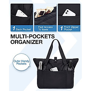 BAGSMART Tote Bag for Women, Foldable Tote Bag With Zipper Large Shoulder Bag Top Handle Handbag for Travel, Work, Shopping, Gym, School, Black