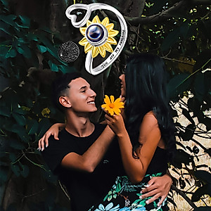 Jinlou sunflower ring 925 sterling silver I love you 100 language heart ring finger You are my Sunshine flower ring for women Teen