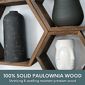 Floating Shelves – Hexagonal Premium Wood Shelves – Set of 5 – Rustic Farmhouse Decor – Honeycomb Display Shelf – Wall Shelves for Bathroom, Bedroom, Kitchen, Office & Living Room - Easy Installation