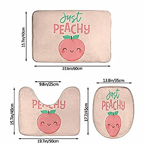 AOYEGO Just Peachy 3 Pieces Bathroom Rugs Set Cute Cartoon Peach Smile Character Fresh Kawaii Fruit Non Slip 23.6X15.7 Inch Soft Absorbent Polyester for Tub Shower Toilet