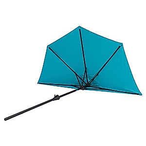 C-Hopetree 9 ft Half Round Outdoor Patio Market Wall Umbrella with Tilt, Aqua Blue