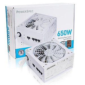 PowerSpec 650W Power Supply Semi Modular 80 Plus Bronze Certified ATX PSU Active PFC SLI Crossfire Ready Gaming PC Computer Power Supplies, PS 650BSM(White Edition)