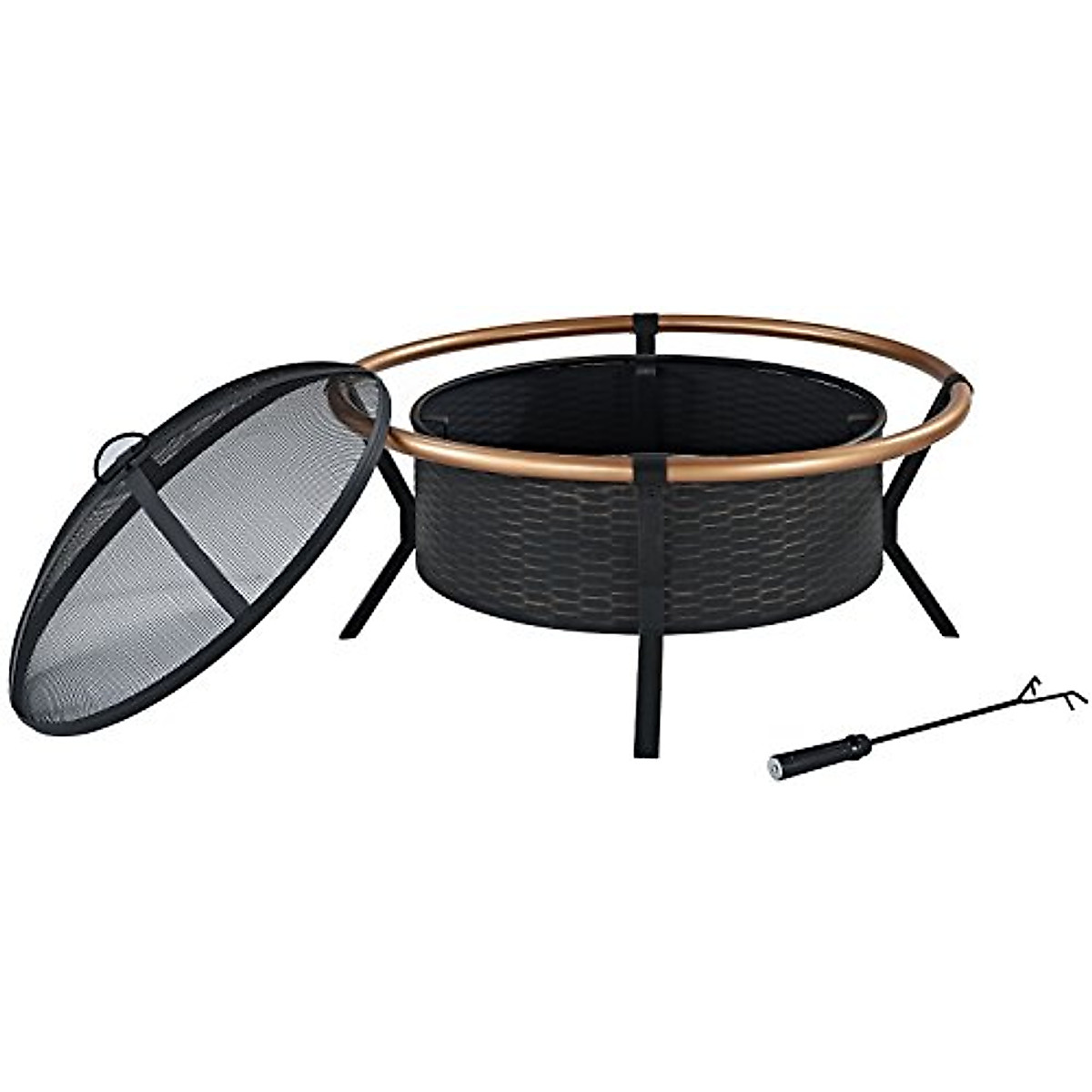Crosley Furniture Yuma Outdoor Fire Pit with Oversized Bowl and Copper Ring - Black and Copper