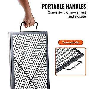 VEVOR X-Marks Fire Pit Grill Grate, Rectangle Cooking Grate, Heavy Duty Steel Campfire BBQ Grill Grid with Handle & Support X Wire, Portable Camping Cookware for Outside Party Gathering, 32 Inch Black