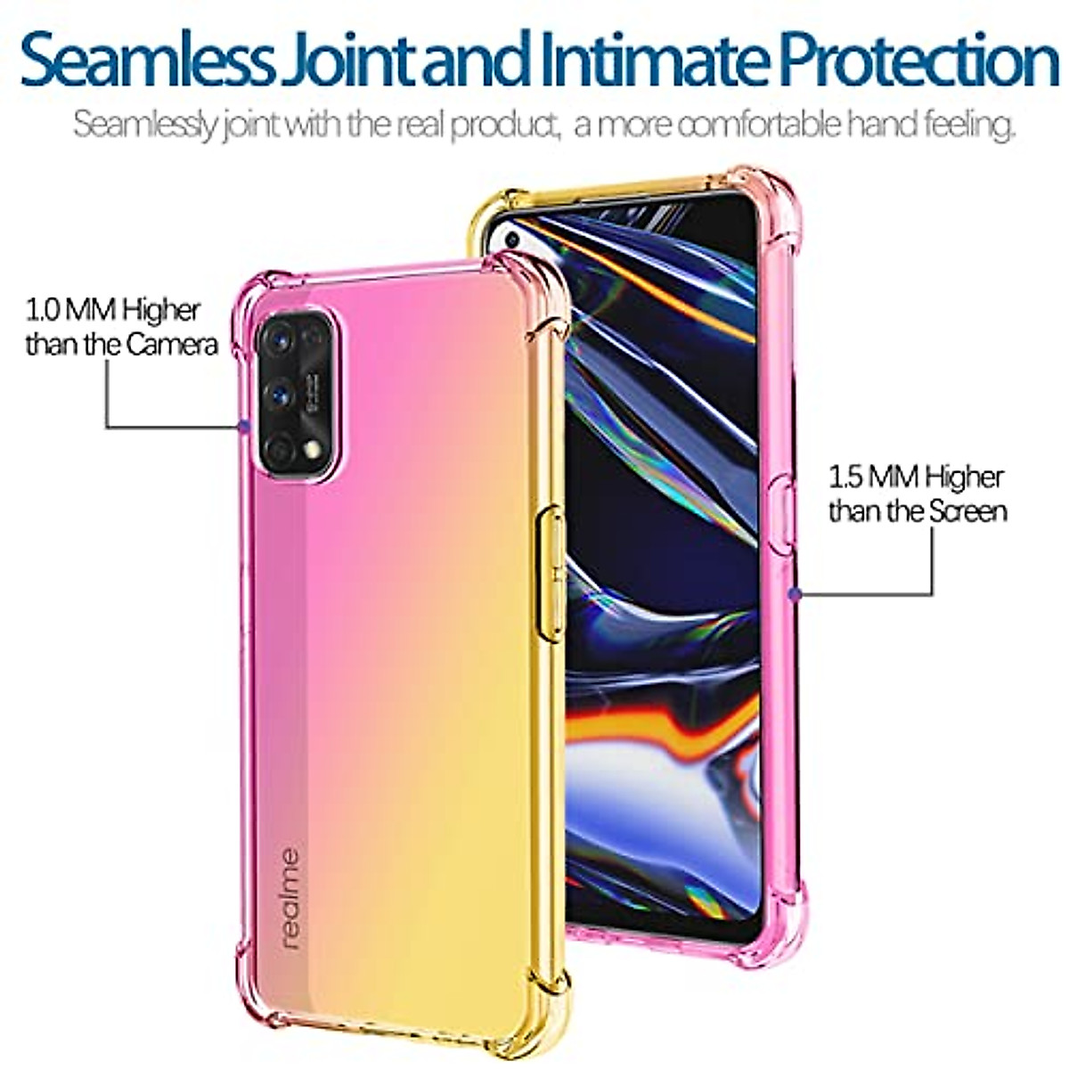 KOARWVC Case for Realme 7 Pro Case RMX2170 Case, Crystal Clear Case Gradient Slim Anti Scratch TPU Shockproof Protective Phone Cases Cover for Realme 7 Pro (Pink/Gold)