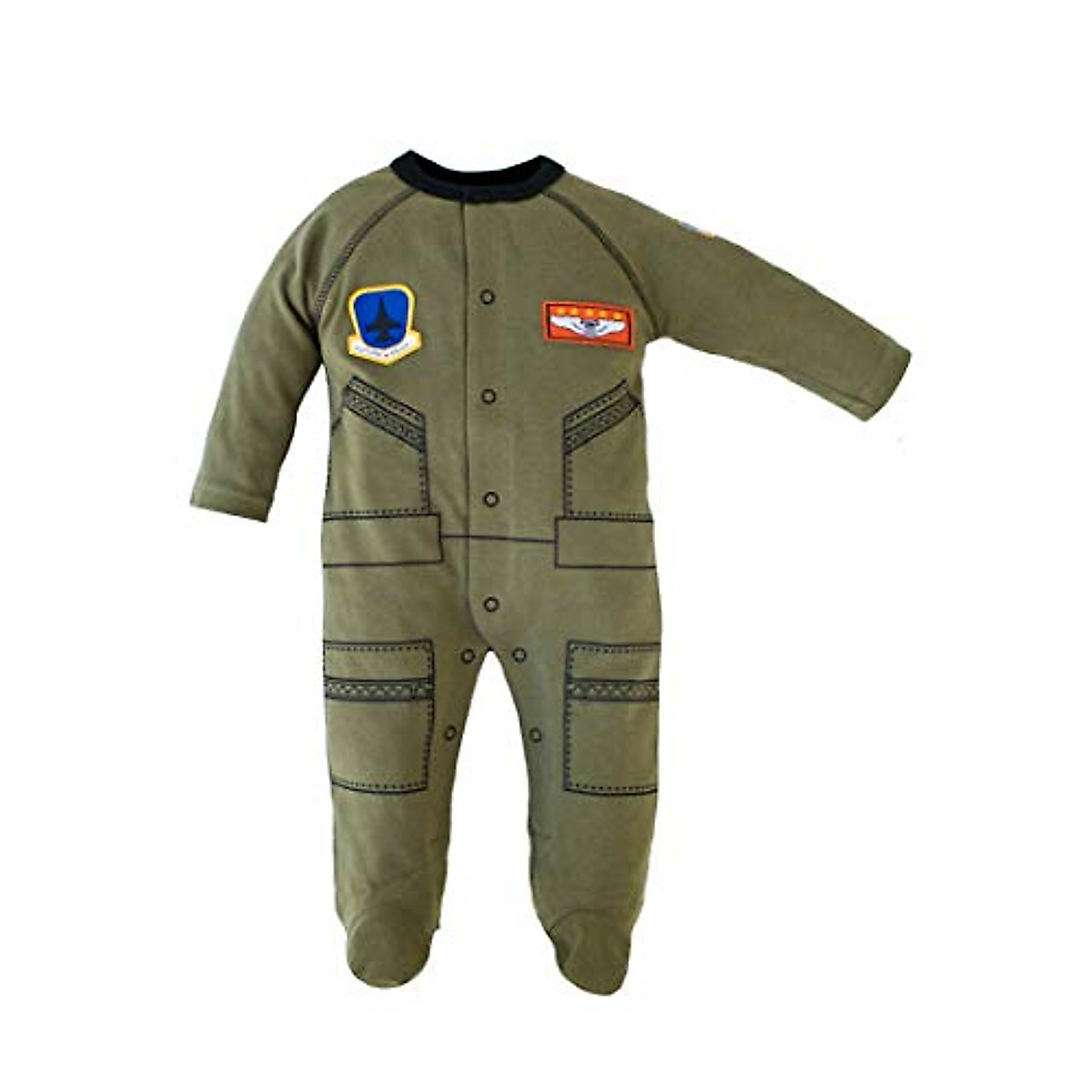 Baby Aviator Flight Suit Long Sleeve Sleeper 0-12 Mo Olive W Black Trim (9-12 mo)