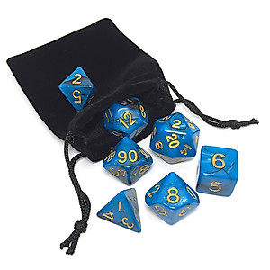 New 5 x 7-Die Series Polyhedral Dice Set - 5 Colors Dungeons and Dragons DND RPG MTG Table Games Dice with 5 Free Pouches by Flyesto