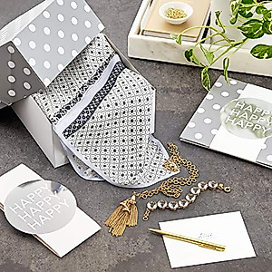 Hallmark 8" Medium Gift Box Set with Wrap Bands (Pack of 2: Silver and White, Happy) for Christmas, Hanukkah, Weddings, Valentine's Day, Birthdays