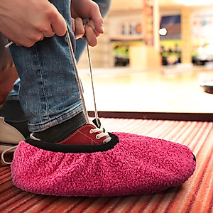 Zhanmai Pink Fuzzy Bowling Shoes Covers Women's Reusable Non Slip Bowling Shoes Protector Washable Boot Cover Soft Foot Covers for Bowling, Household, Office, Laboratory, Size 7-8.5