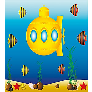 Ambesonne Yellow Submarine Duvet Cover Sets, Nautical Theme a Submarine Surrounded by Fish and Sea Grass Print, Bedding Set with 2 Duvet Covers & 4 Pillowcases, 2 Pack Queen Size, Blue and Yellow