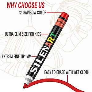 SILENART Chalk Markers for Chalkboard, Chalk Pens Fine Tips, Liquid Chalk Markers Erasable Neon Chalk Marker for Kids, Chalkboard Markers for Signs Labels Menu Board Window Glass - 12 Pack