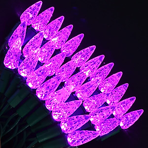 Joiedomi 150 LED Purple Faceted C6 Halloween String Lights 48.7FT Green Wire for Indoor Outdoor Holiday Décor Halloween Event Decoration, Tree, Eaves, Haunted House Theme Party