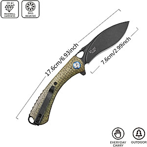 Sitivien ST147 Folding Pocket Knife,Black Stonewashed 14C28N Steel Blade with Micarta Handle Utility Knife EDC Tool Knife for Outdoor Camping,Hiking,Hunting(Green)
