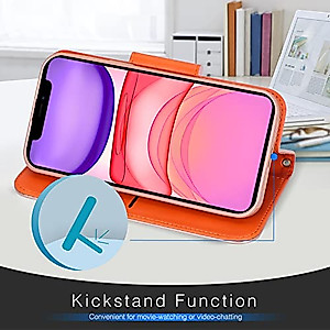 FYY Compatible with iPhone 11 Case, [Kickstand Feature] Luxury PU Leather Wallet Case Flip Folio Cover with [Card Slots] and [Note Pockets] Case for iPhone 11 6.1" Rose Gold