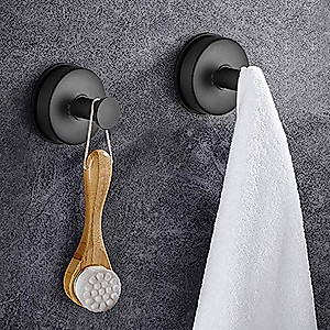 JOMOLA 2PCS Stainless Steel Suction Cup Hook Bathroom Towel Holder Utility Shower Hooks Hanger for Towel Storage Kitchen Utensil Vacuum Suction Cup Hooks, Matte Black