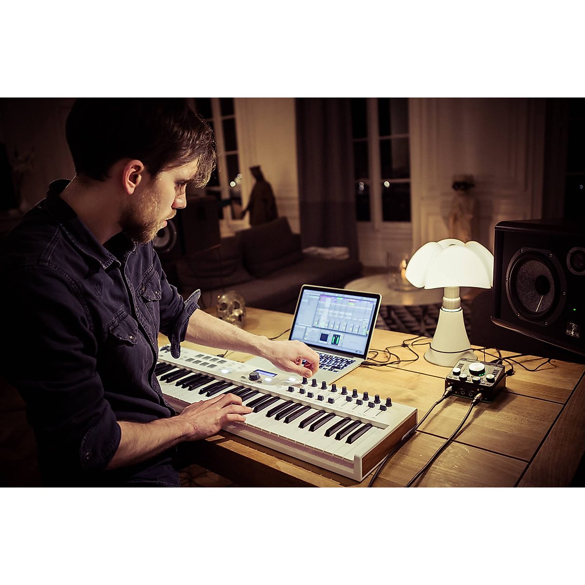 Arturia KeyLab Essential 49 - 49 Key USB MIDI Keyboard Controller with Velocity Sensitive Synth Action Keys, 8 Drum Pads, 9 Faders, 9 Knobs and Analog Lab V Software Included