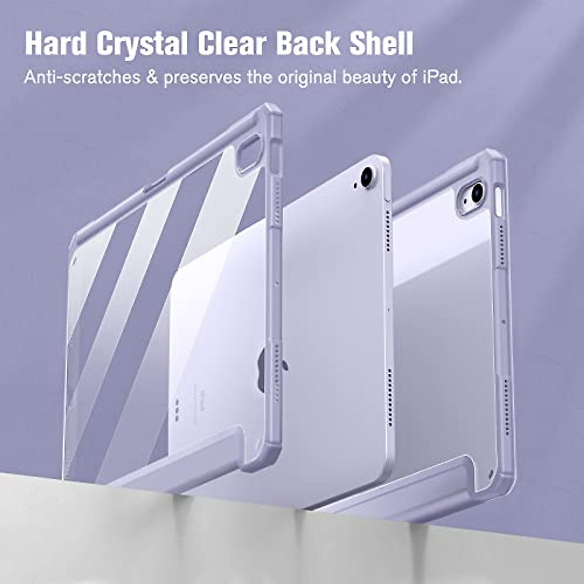 Fintie Hybrid Slim Case for iPad Air 5th Generation (2022) / iPad Air 4th Generation (2020) 10.9 Inch - [Built-in Pencil Holder] Shockproof Cover with Clear Transparent Back Shell, Lilac Purple