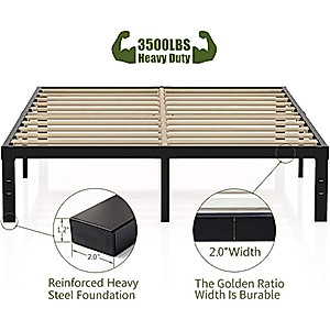 ZIORS 3500lbs Heavy Duty,14 Inch Steel & Wooden Slat Support Reinforced Platform Bed Frame,Mattress Foundation/No Box Spring Needed/Easy Assembly/Noise Free,Queen/King/California King (Full)