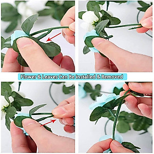 WEISPARK Fake Flowers - 4pcs 8.2 FT Artificial Rose Vine Flower Plants Hanging Rose Ivy for Home Hotel Office Wedding Party Garden Craft Art Décor (Blue&White)