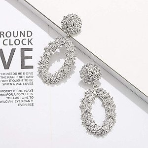 Statement Drop Earrings For Women Boho Textured Dangle Earrings Gorgeous Geometric Oval Raised Earrings (silver)