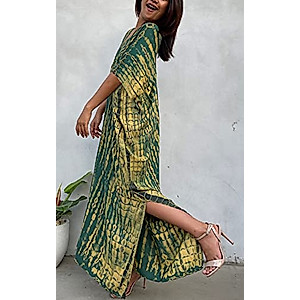 Wander Agio Skirt Long Dress Bikini Cover Up Beach Dresses for Women Robe Coverups Printing Dyeing Stripe Green Yellow 19