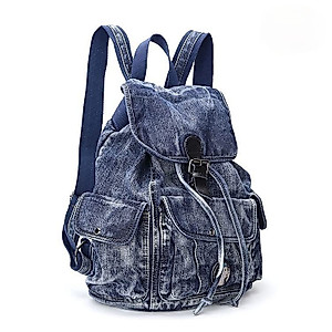 Alice Fan Casual Denim Women Backpack Large Capacity Jeans Shoulder Bag Travel Backpack Teenage Girls School Bag (Blue)