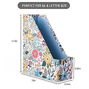 SUIN 2 Packs Foldable Magazine-File Holder, Seamless Floral Designered File-Boxes Desk File Organizer for Office/Home/School