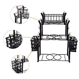 TQVAI 3 Tier Buffet Caddy(Set of 9) Napkin Plate Utensils Organizer with 4 Mugs Hooks - Ideal for Kitchen, Dining, Entertaining, Parties, Picnics, Black