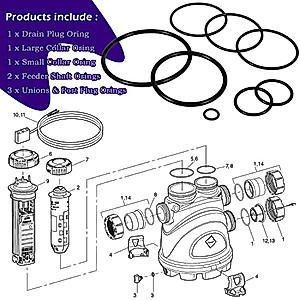 Black R0502500 O-Ring Reseal Kit for Nature2 Water Sanitizer Cleaner Aftermarket Oring Rebuild Kit, Fusion Inground, Fusion Soft,Polaris Scorpio Crystals, 280, 380, Back up Valve (8PCS)