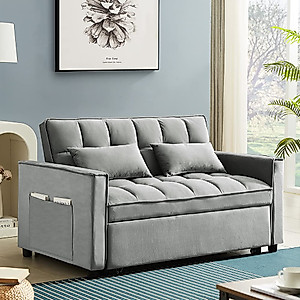 HABITRIO Modern 55.2" Pull Out Sleep Sofa Bed 2 Seater Loveseats Sofa Couch with Adjsutable Backrest and Lumbar Pillows for Apartment Office Living Room