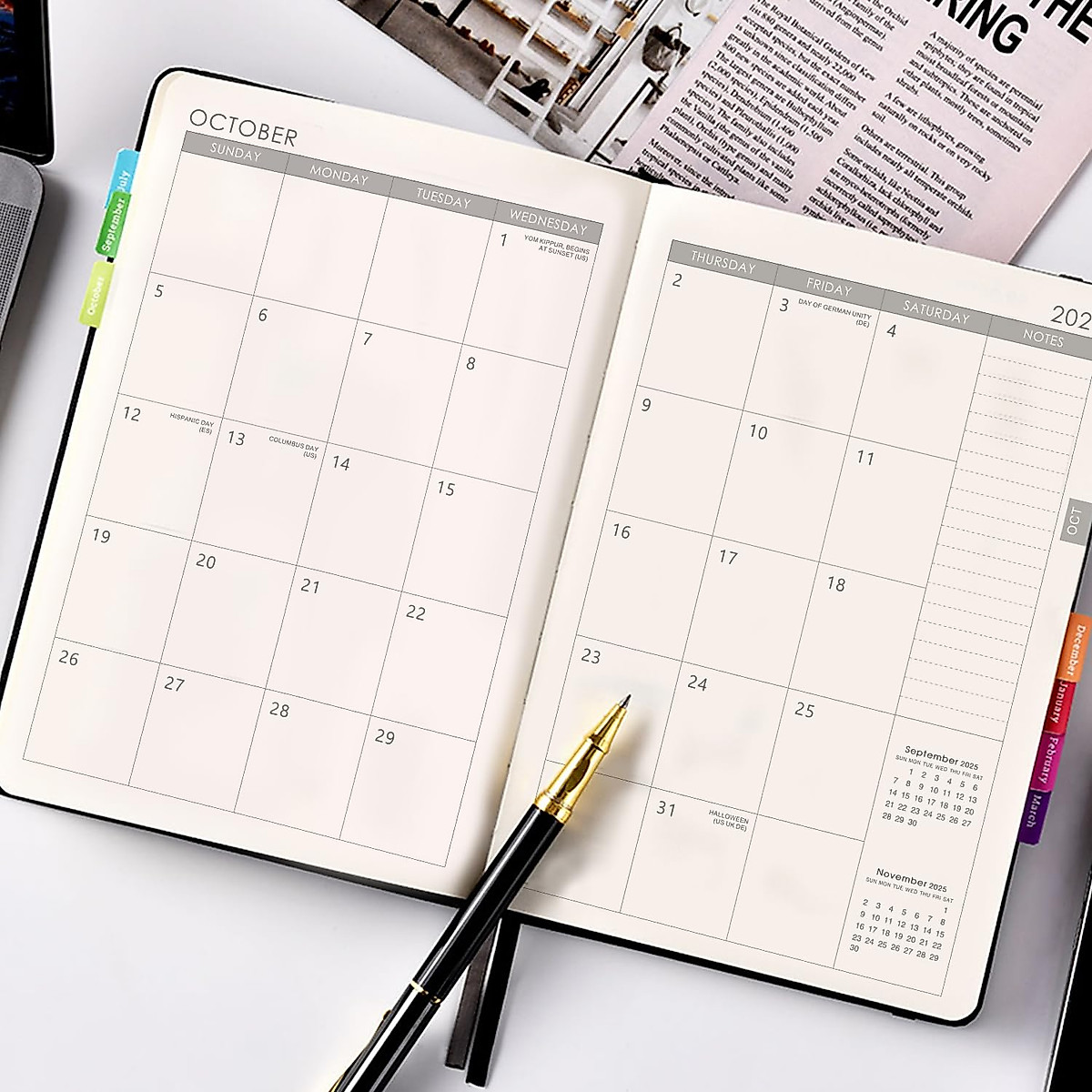 2023 Planner - 18-Months Weekly Monthly Planner 2023, January 2023 - June 2024, 5.75" x 8.25", Saffiano Leather with Thick Paper, Back Pocket with 32 Notes Pages - Black