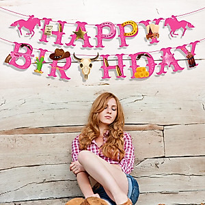 XINDE Cowgirl Themed Party Decorations Cowgirl Happy Birthday Banner, Western Cowboy Party