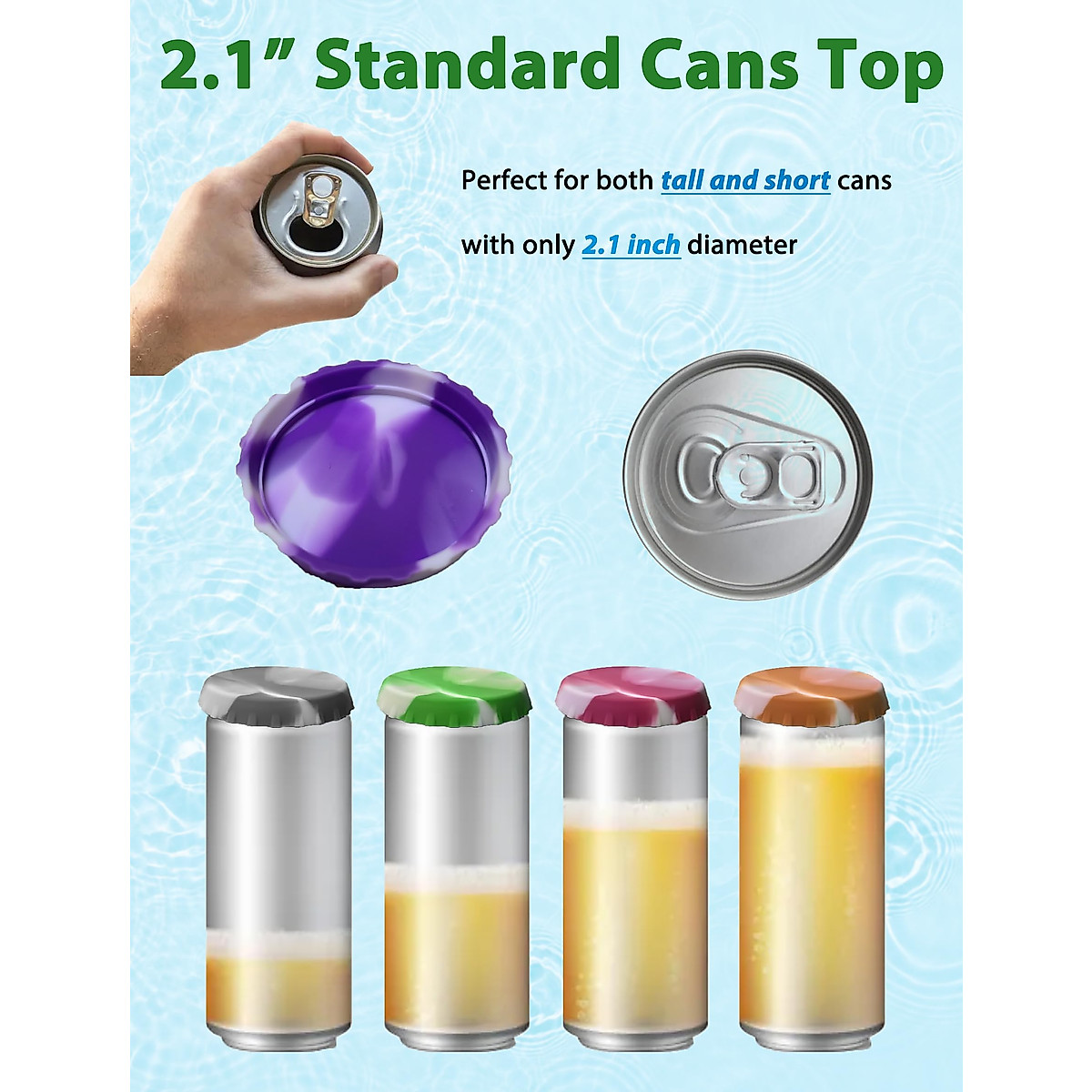 Soda Can Covers Lids, 6 Pack BPA-Free Can Cover for Soda Lid, Reusable Pop Can Lid Beer Can Covers, Silicone Soda Can Lids for Carbonated Beer Juice Beverages Energy Drinks, Fits Standard Soda Cans